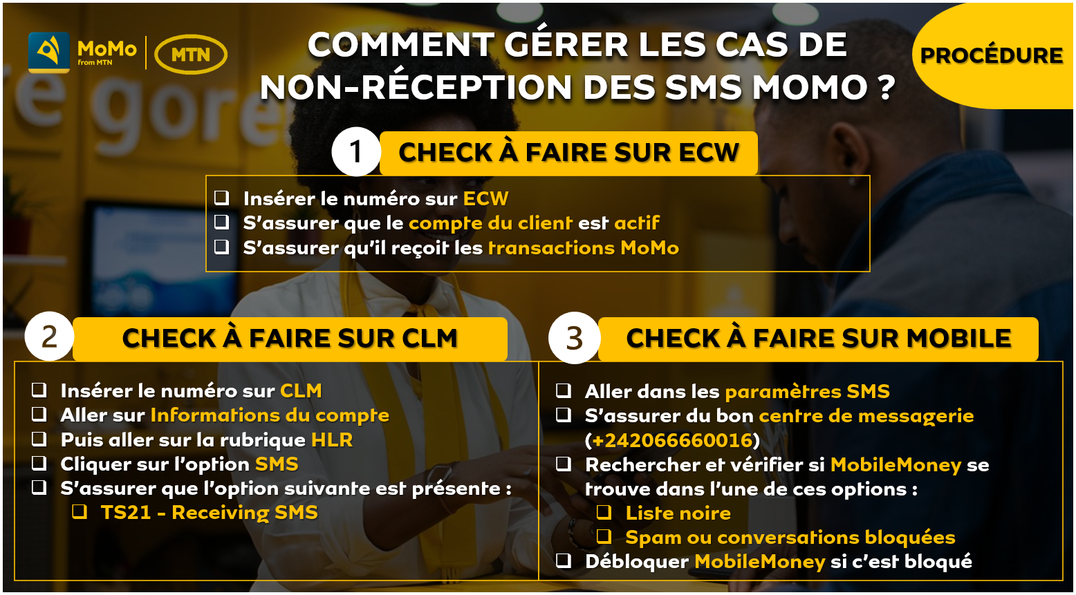COMMENT GERER LES CAS DE NON RECEPTION SMS MOMO – MTN Congo
